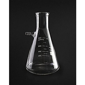 QWORK Filtering Flask with Upper Tubulation, 500ml Heavy Duty Borosilicate Glass Conical Shape Filtering Flask Narrow Mouth and Top Finish with Integral Side Arm, Single
