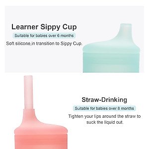 Mengdababy Straw Sippy Cup for Baby 6 Months+, Silicone Transition Sippy Cups for Toddler, Spill Proof See-thru Babies Cup, 100% Food Grade with No Fillers, BPA Free, Blue Pink