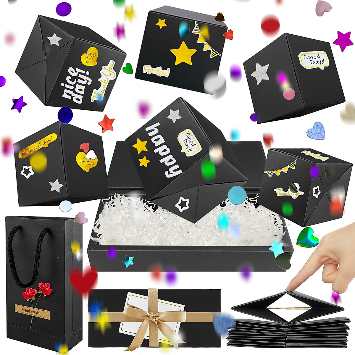 MUMULULU Surprise Gift Box Explosion Gift Box Confetti Birthday Box Folding Bouncing Gift Box with Confetti Card Stickers for Birthday Anniversary Graduation