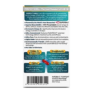 LABO Nutrition Perfect Krill 1000 mg, Pure Ultra Strength Antarctic Krill Oil with Omega-3s, EPA, DHA, Phospholipids, Choline & Astaxanthin, Heart, Joint, Brain Support Supplement, 60 softgels