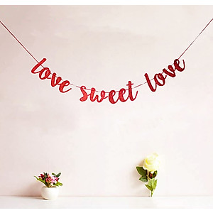 Starsgarden Glitter Red Love Sweet Love Banner Hanging Garland -Perfect Decoration for Bridal Shower, Engagement, Bachelorette, Wedding Party(Red Sweet Love)