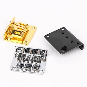 BQLZR 3 String Guitar Hard-tail Tailpiece Bridge,Zinc Alloy Electric Guitar Hardtail Bridge with Screws & Wrench Electric Guitar Bridge Golden Silver Black Pack of 3