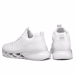 Mens Air Cushion Fashion Sneakers Breathable Blade Running Walking Shoes Comfortable Non Slip Work Sport Fitness Athletic Tennis Shoes White