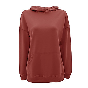 Fanway&EC Women's Casual Long Sleeve Hoodie Loose Fitted Sweatshirts Oversized Pullover Pocket Fall Tops Dark Red