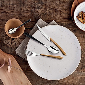 Amefa Eclat Nature Wood Pattern Handle 18/0 Flatware Set - Brown - 24 Piece Place Setting - Service for 6 -Fork Knife Spoons (2) - Amefa Wooden Cutlery Set - Flatware Set - Silverware Set