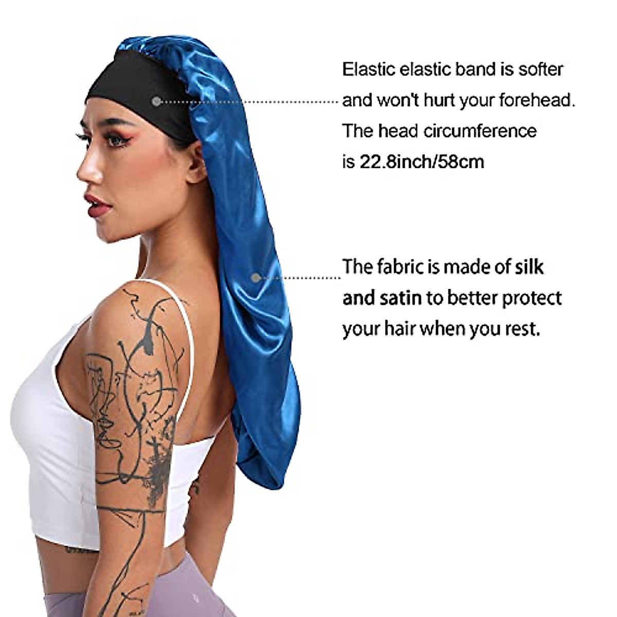 Awegeo 2 Pcs Long Satin Bonnet Sleep Cap, Extra Large Silk Bonnet for Natural Hair, Curly Hair, Long Braids Bonnets for Black Women Night Sleep with Soft Wide Elastic Band