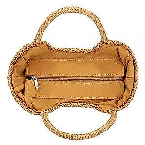 Smile Straw Beach Bag - Summer Handbag Large Capacity Handmade Tote Purse Straw Beach Bag for Women (Brown)