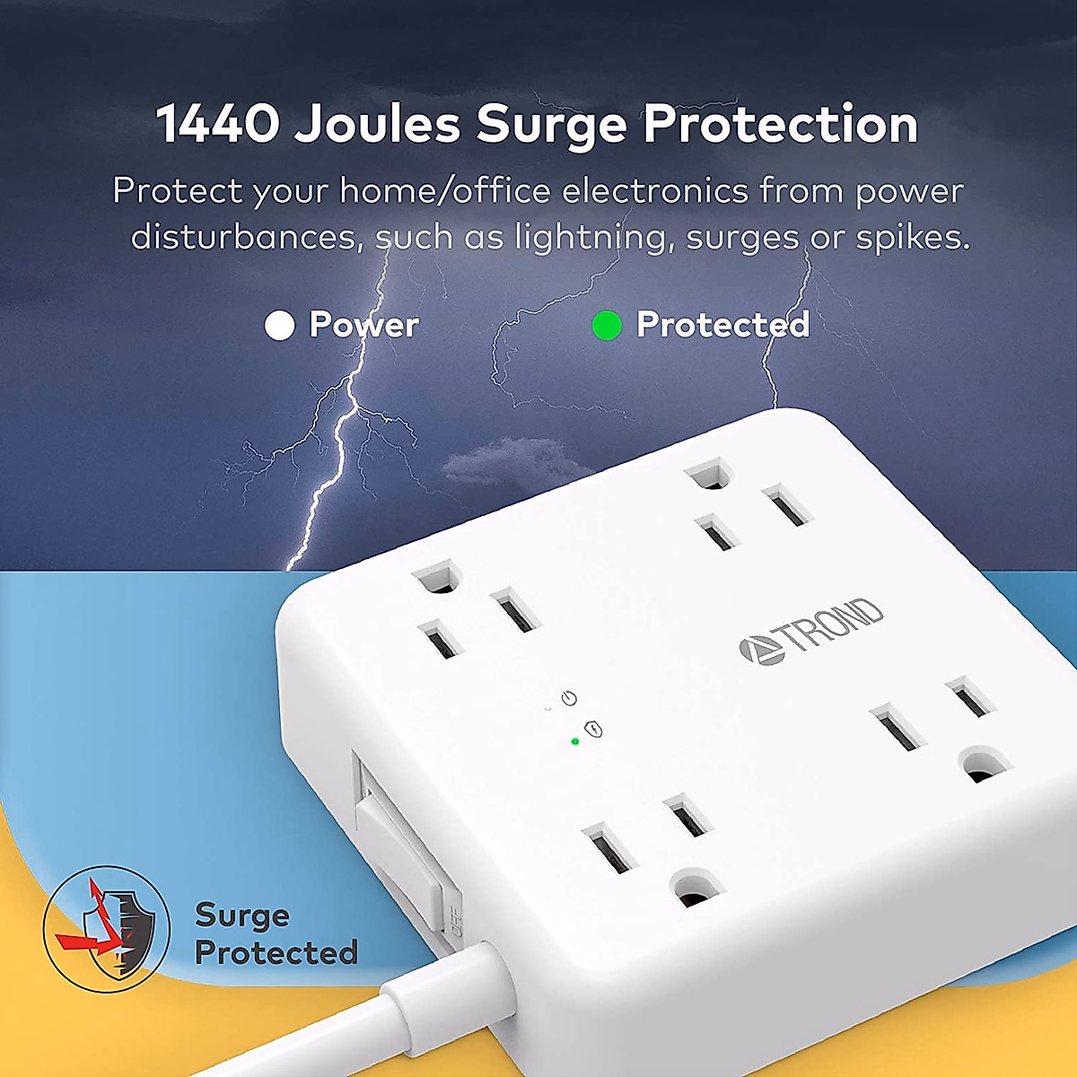 Flat Plug Power Strip - TROND 5ft Ultra Thin Extension Cord with 6 Widely Outlets and 3 USB Ports(1 USB C) + TROND Ultra Thin Flat Extension Cord 5ft with 3 USB Ports, 4 Widely-Spaced Outlets