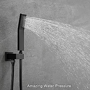 SHAMANDA Luxury Shower Set, Bathroom Single Handle Shower Faucet with Trim Valve Body Hand Shower Complete Kit, Premium Matte Black Rainfall Shower System, L70001-7