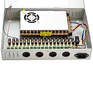 Xenocam 18 Channel Port 12V DC 20 Amp Amper with Glass Tube Fuse Distributed Power Supply Box for CCTV DVR Security System and Camera or Cameras