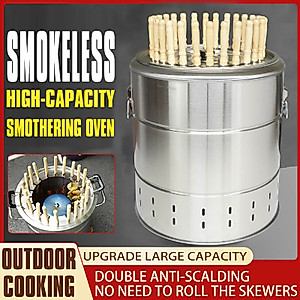 Smokeless Barbecue Hanging Grill With 28 Skewers Stainless Steel Charcoal BBQ Stove Charcoal Braised Grill Barrel Large Capacity Portable 360° All Round Roasting Oven (42cm*39cm (16.5''x15.4''))