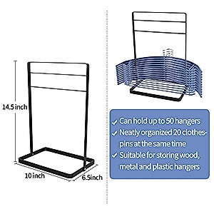 2 Pack Hanger Storage Organizer,Hanger Organizer Stacker with Clothespins Holder,Stainless Steel Hanger Stacker Rack for Closet Laundry Room,Space Saving Hanger Holder Stacker Stand, Black