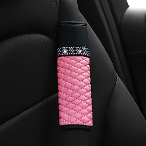AICEL 2 Pcs Auto Seat Belt Cover, Sparkling Rhinestone Shoulder Strap for a More Comfortable Driving, Harness Pads Protect Your Neck, Accessories Compatible with All Cars and Backpack (Pink)
