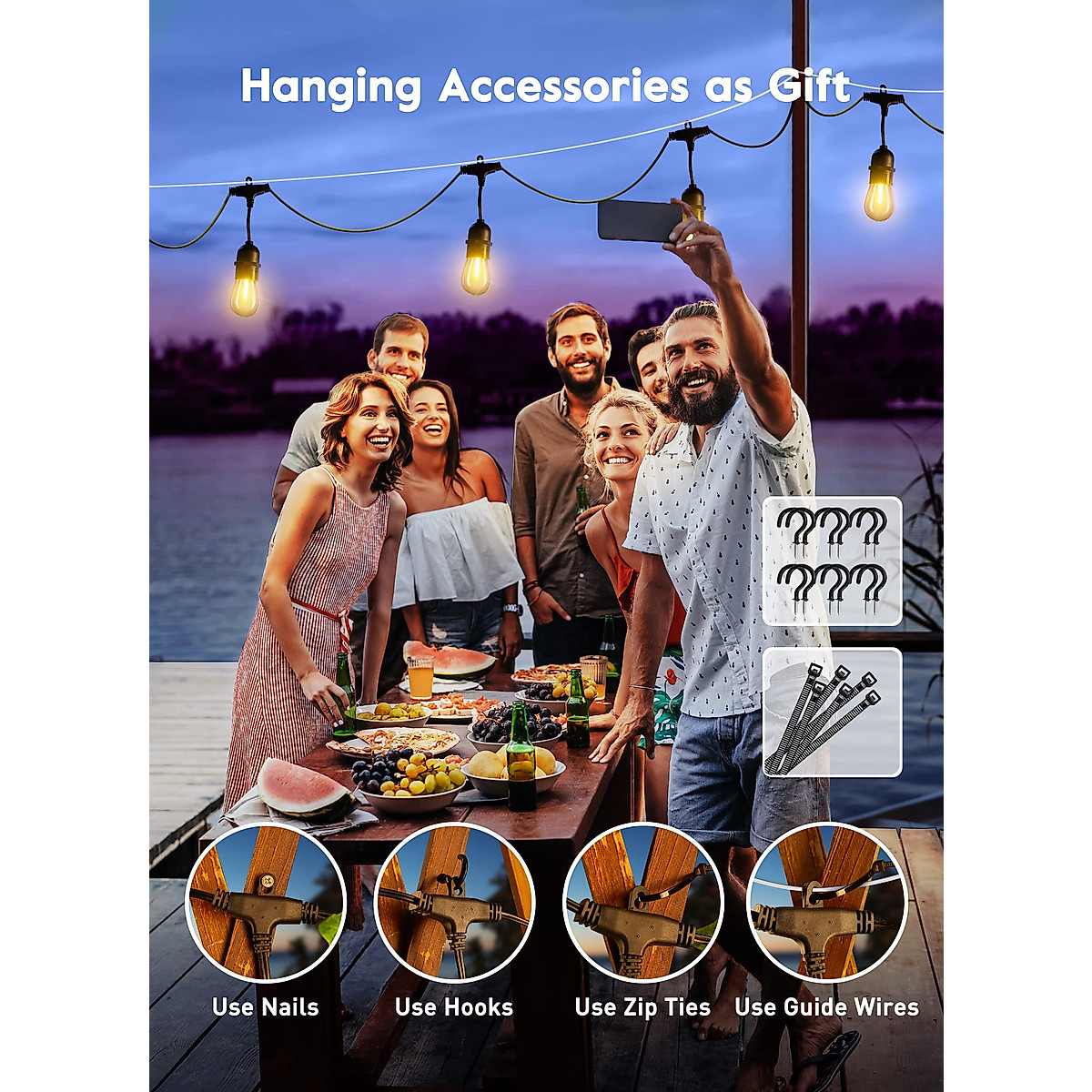 Brightown 52FT LED Outdoor String Lights with 3 Lighting Modes, Outside Dimmable Patio Lights with Timer, Waterproof Hanging Lights for Outside Garden Yard Balcony Backyard Cafe