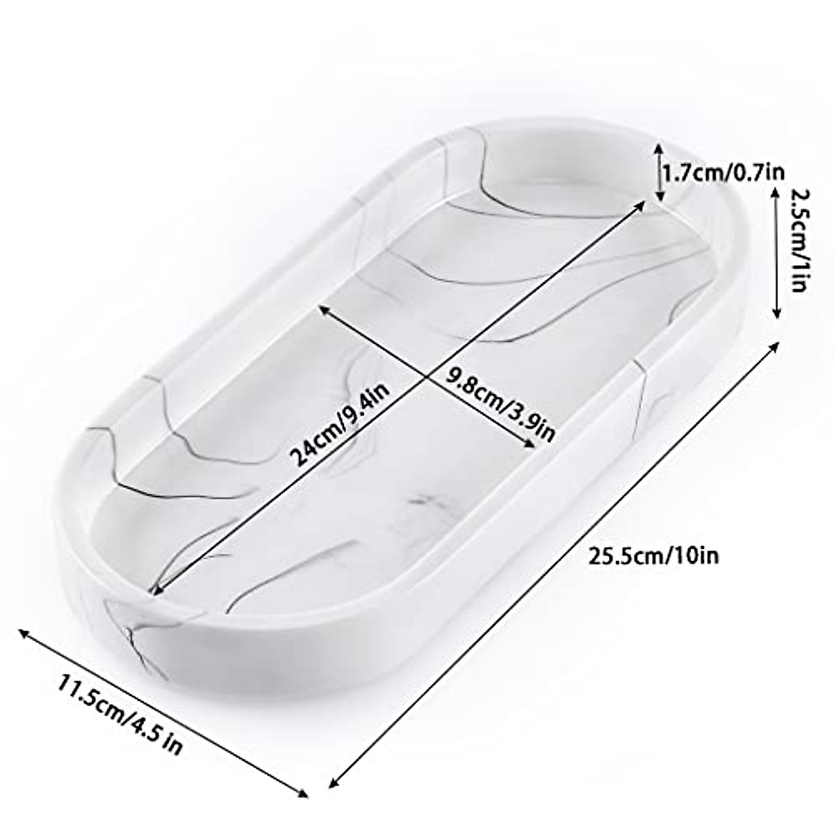 Sanbege Bathroom Vanity Tray Oval, Toilet Tank Top Tray Non Slip, Resin Storage Dish for Soaps, Candles, Cosmetics, Perfume, Jewelry Organizer (Marble White)