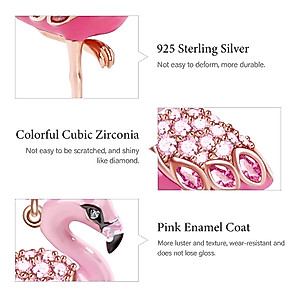 GNOCE Flamingo Dangle Charm 925 Sterling Silver 18K Pink Pendant Charms Bead For Bracelet/Necklace Rose Gold Plated For Women Mother's Day