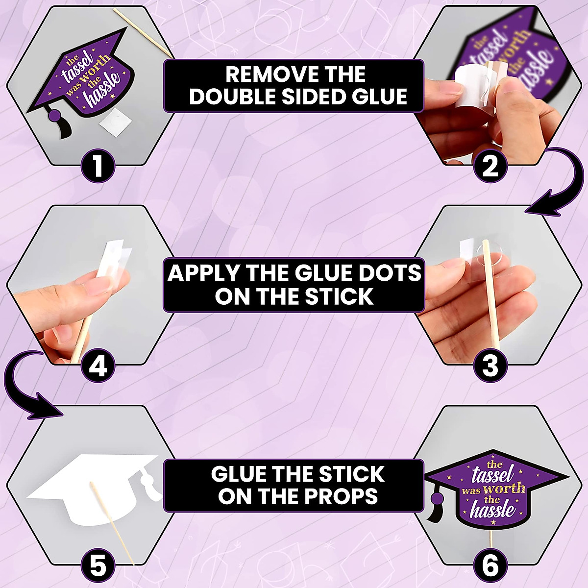 KatchOn, Graduation Photo Booth Props 2024 - Glitter, Pack of 30 | Black and Purple Graduation Photo Props | Graduation Props for Photoshoot 2024, Black and Purple Graduation Decorations Class of 2024