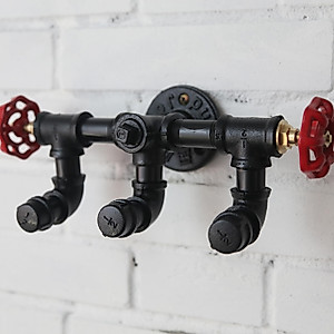 Y-Nut Industrial Pipe Robe Towel Rack Hooks - Rustic Iron Clothes Coat Hanger Holders with Screws and Valve HOOK-03-V