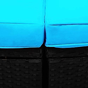 ATY Outdoor Rattan Round Daybed Sunbed with Retractable Canopy, All-Weather Wicker Furniture Sectional Sofa Set w/Washable Cushions for Backyard,Porch, Blue