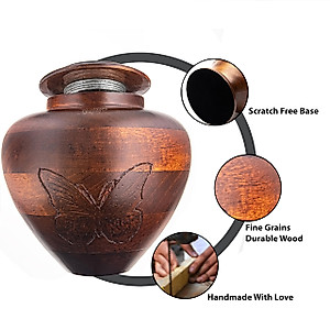 Hand Engraved Butterfly Funeral Cremation Urns for Human Ashes Adult Male Female - Pet Urns for Dogs Cat Ashes, Wooden Urns for Human Ashes, Urn Box for Ashes Keepsake