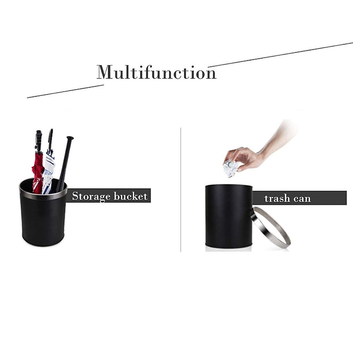 WUHE Trash Bins Black Stainless Steel Trash Can,touchless,for Bedroom/Living Room/Office,Thickened,Open Top Trash Can,Wastebasket,Garbage Container Bin Trash can Pretty