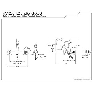 Kingston Brass KS1261PXBS Heritage Wall Mount Bridge Kitchen Faucet with Brass Sprayer, Brushed Nickel