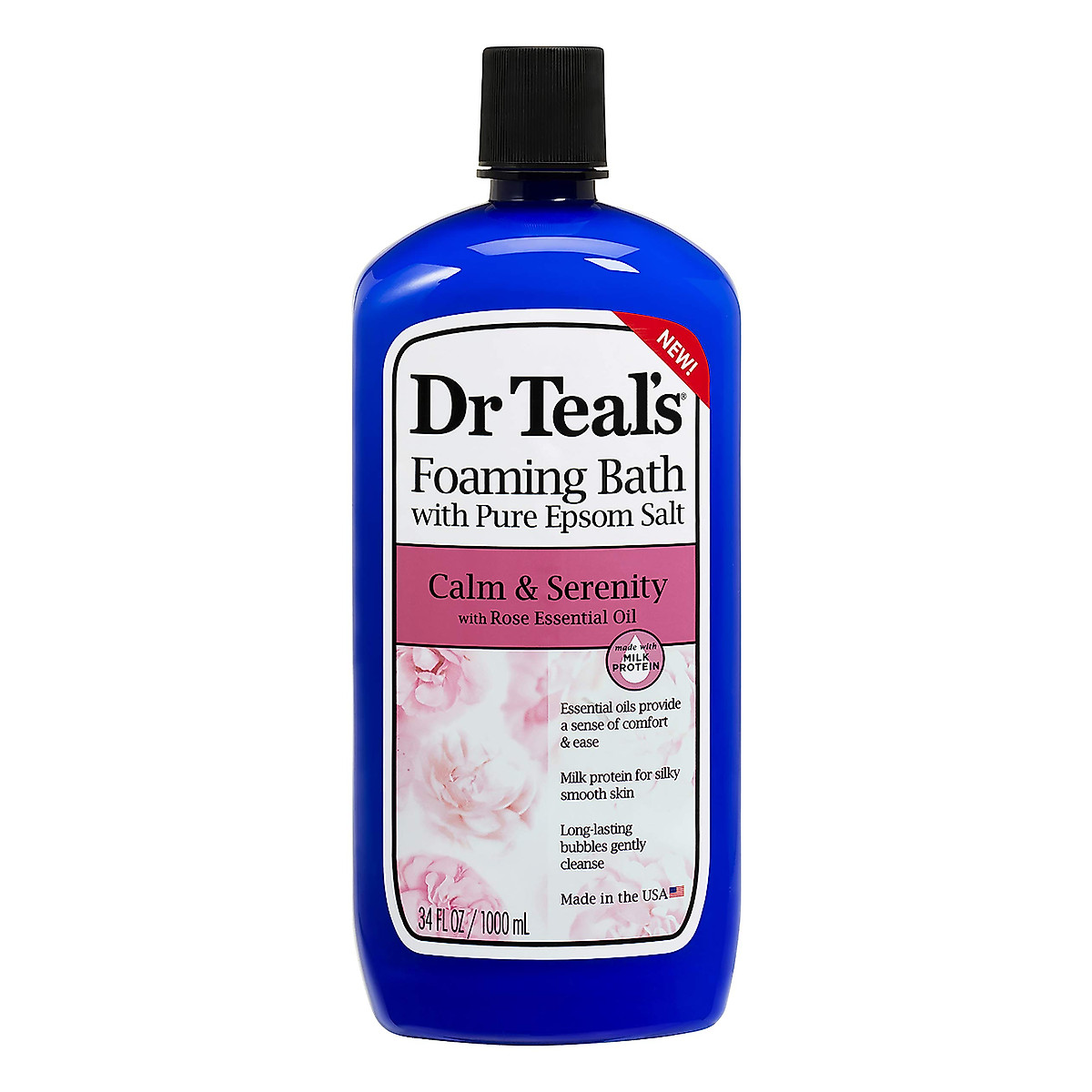 Bundle of Dr Teals Calm & Serenity with Rose Essential Oil (Made with Milk Protein): Pure Epsom Salt Soaking Solution 3 LBS & Foaming Bath 34 FL OZ