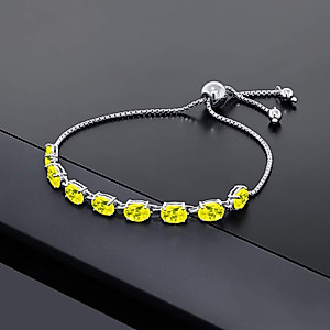 Gem Stone King 925 Sterling Silver 7X5MM Oval Gemstone Birthstone Tennis Bracelet For Women | Fully Adjustable Up to 9 Inch