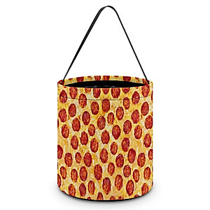 MISTHO Realistic Pizza Pattern Halloween Trick or Treat Bag Bucket Halloween Candy Buckets for Halloween Treat Baskets Bags