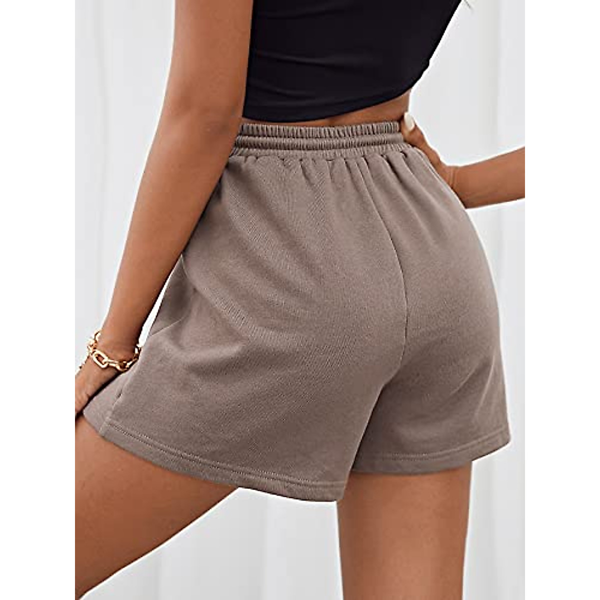 MakeMeChic Women's Casual Drawstring Waist Sweat Shorts Running Track Shorts A Mocha Brown XL