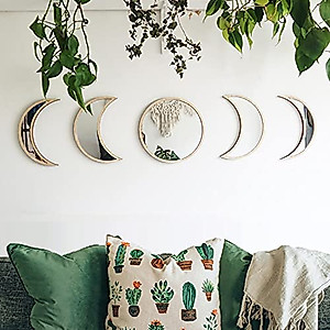 MAXROCK Moon Phase Mirror Set, 5 Piece Scandinavian Natural Decor Wall Decorative Mirror Home Decor Bohemian Moon Mirror for Living Room Bedroom, Acrylic Mirror, Not Real Mirror