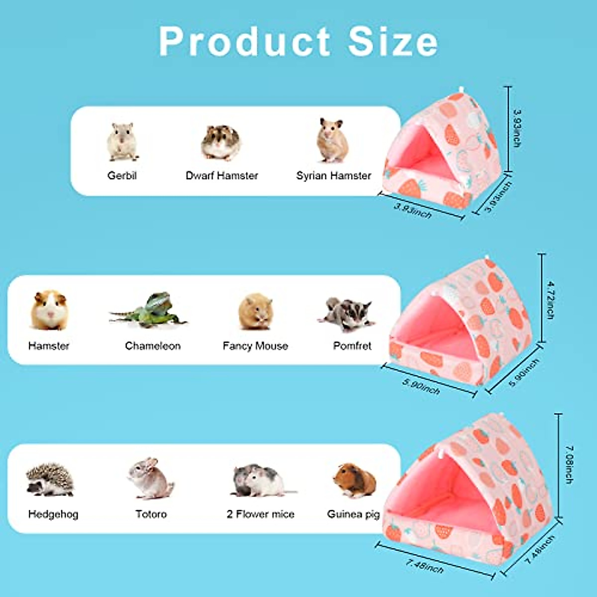 vxxliaxs Hamster Bed, Cozy Cave and Warm Hideout, Small Animal Warm Nest, Washable Cute Hanging Hammock for Small Animals, Syrian Hamster, Hamster Dwarf (Small, Pink Strawberry)