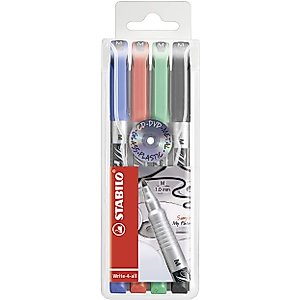 STABILO - Permanent Marker - Write-4-All - Medium - Pack of 4 - Blue, Red, Green, Black