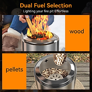 Tabletop Fire Pit, QVCQ Low Smoke Burning Mini Firepit for Outdoor, Camping, Wood Pellets Smores Fire Stove, Stainless Steel with Stands & Removable Ash Pan