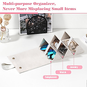 MoKo Sunglasses Organizer with 3 Slots, Foldable Travel Glasses Storage Case Holder Eyewear Display Box, White + Beige