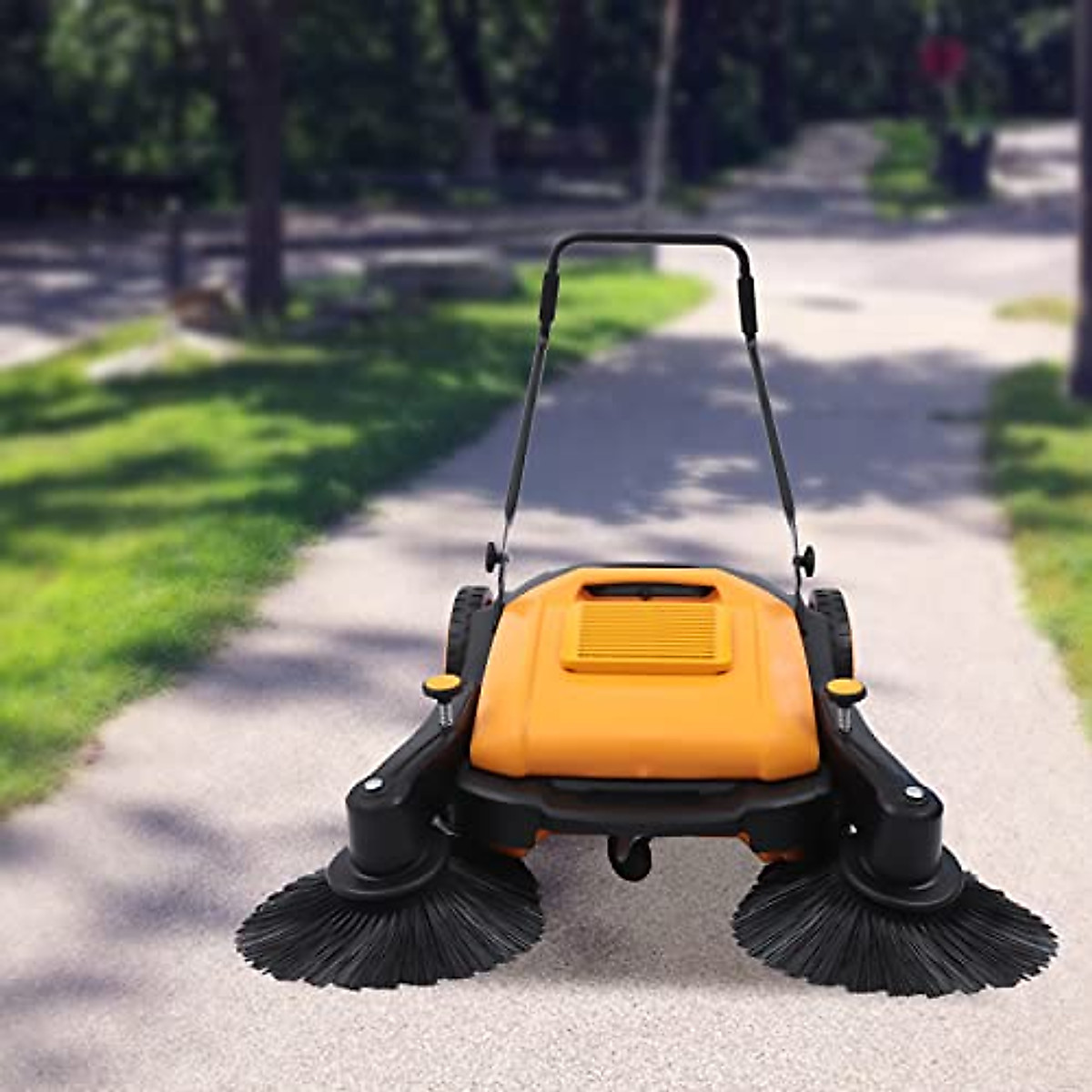 biniliubi 41" Industrial Walk-Behind Floor Sweeper Hand Push Sweeper 2 Brushes Industrial Walk Behind Street Pavement Cleaner for Outdoor Large Area