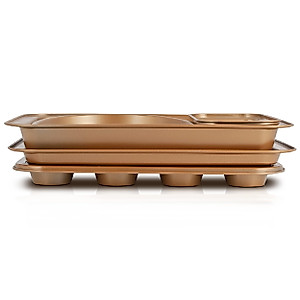 Eternal Living Copper Nonstick Bakeware Set (Cake Pans, Cupcake Tray, & Cookie Sheets, 6 Piece)