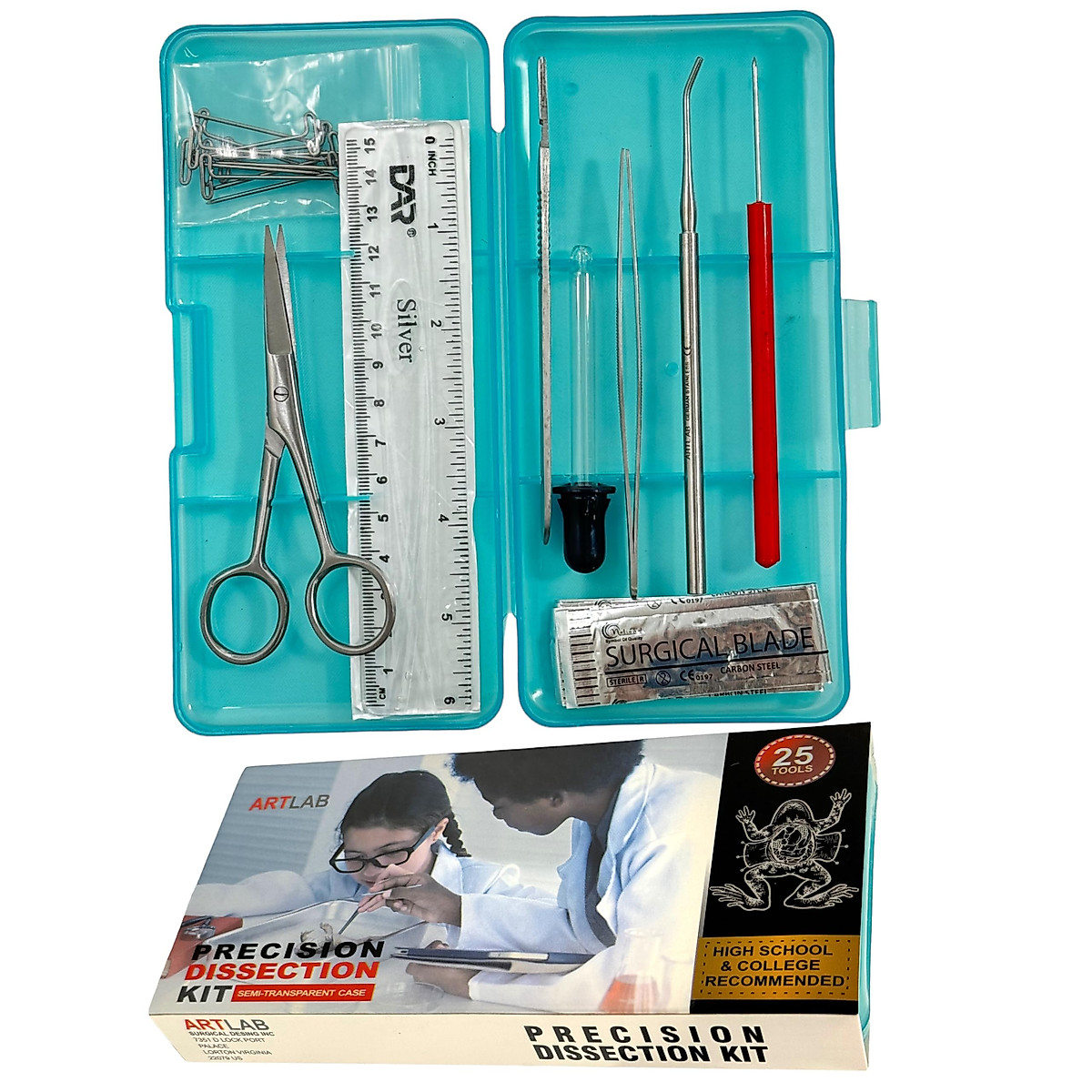 ArTLaB-Advanced Precision Dissection Kit - 25 pieces total. Stainless Steel Instruments perfect for Anatomy, Biology, Botany, Veterinary and Students -Dissecting Kit set