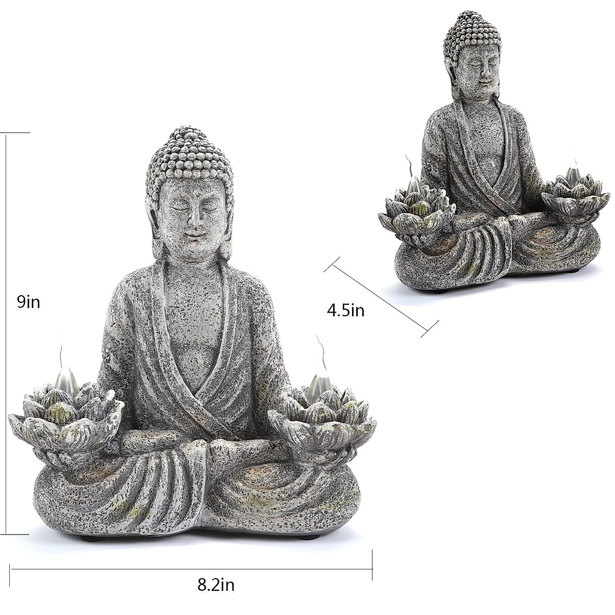 NC Buddha Statue Zen Sculpture, Yoga Garden Decor with LED Solar Flowers Lights, Sitting Meditating Buddha Serene Decorative Figurinefor Patio Yard Lawn Ornaments, Backyard,Inside or Outside