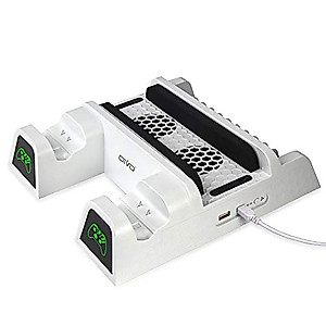 OIVO Vertical Cooling Stand Compatible with Xbox ONE X/Xbox ONE S/Regular Xbox ONE, Cooler Cooling Fan with 2PACK 600mAh Batteries, Games Storage, Dual Controller Charging Dock Station (X0011-White)