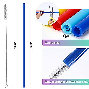 12 Pack, Extra Long 14.5 inch Reusable Silicone Straws for Large Water Bottle -Wine Bottle - 1 Gallon 128 75 64 OZ Tumbler - Flexible Drinking Straws for Extra Tall Cups - 2 Cleaning Brushes