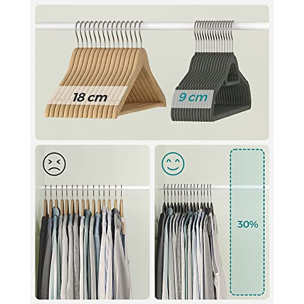 SONGMICS Velvet Hangers, 50 Pack, Ultra Thin Space Saving, Non-Slip Coat Hangers with Tie Organizer, 360 Degree Swivel Hook, Grey CRF50V