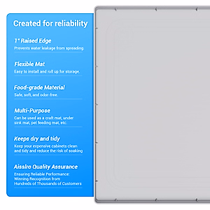 1 Inch Raised Under Sink Mat, 22" X 19" Under Kitchen Sink Mat [BPA Free] Waterproof Silicone Under Sink Mats Bathroom Kitchen Cabinet Shelf Protector, Under Sink Liner Tray, Light Grey