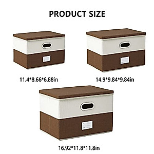 SZSJA Fabric Bins with Lids Linen Storage Boxes with Lids, Collapsible Storage Cubes 3 Pack Stackable Closet Storage Bins, Foldable Cloth Organizer Containers for Bedroom Storage