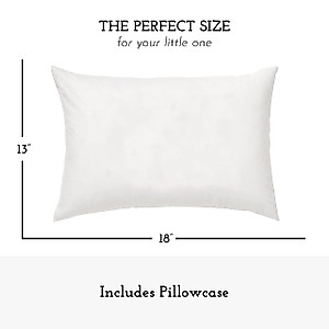 Little Sleepy Head Toddler Pillow 13" x 18" Soft Hypoallergenic - Best Pillow for Kids! Better Neck Support and Sleeping! Better Naps in Bed, a Crib, or at School! Makes Travel Comfier! (Pillow Only)
