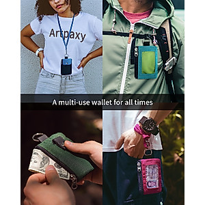 Artpaxy Minimalist Wallet For Mens Womens, Keychain RFID Blocking Zipper Small Wallet with ID Window 2 Lanyards,Water Resistant Travel Cash Card Coin Case Boys Girls