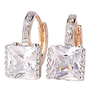 GULICX Gold Tone White CZ Zircon Sparkle Crystal Square Hoop Earrings for Women