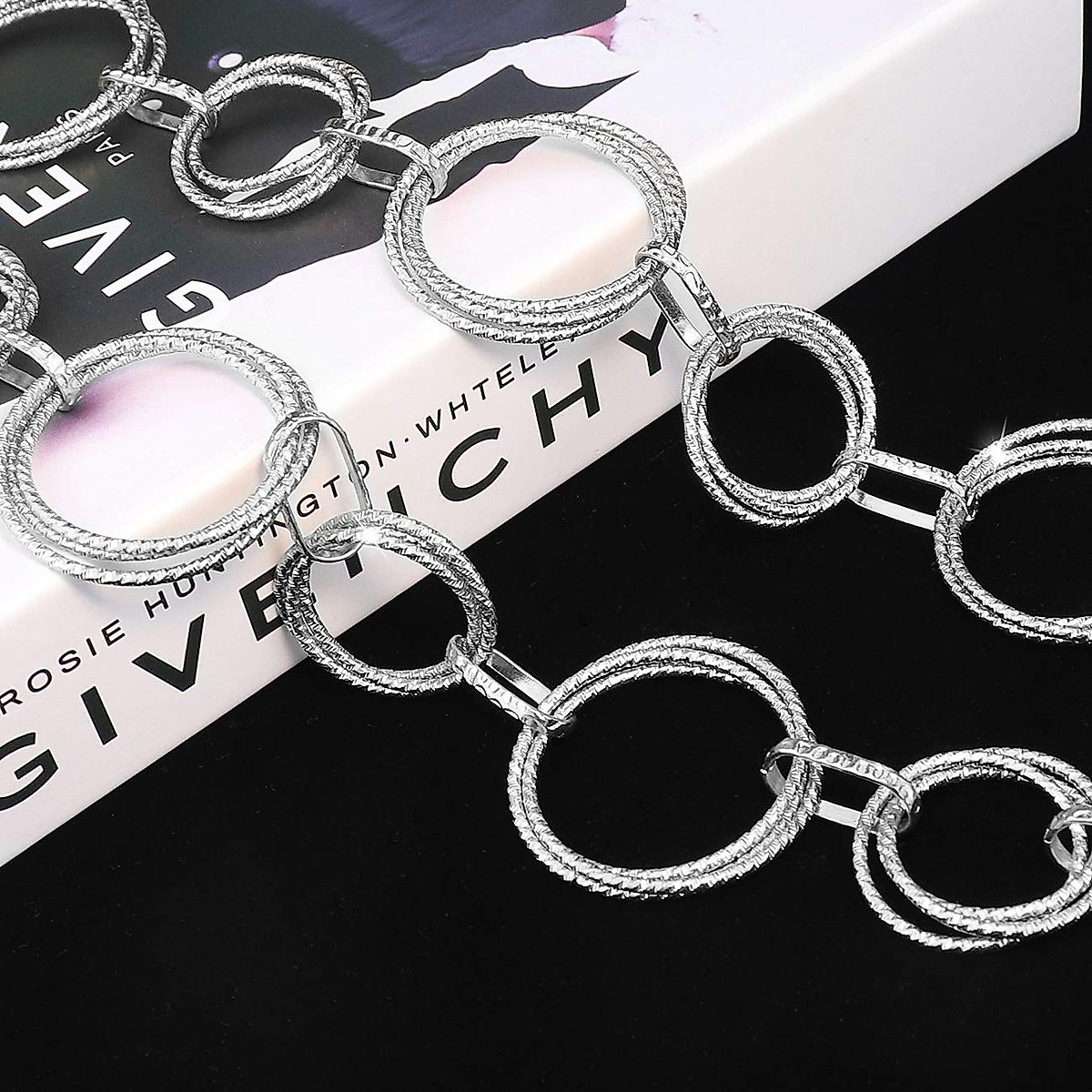 YooAi O-Ring Chain Belts Waist Belt Links for Women Metal Link Chain Gift Silver 135cm
