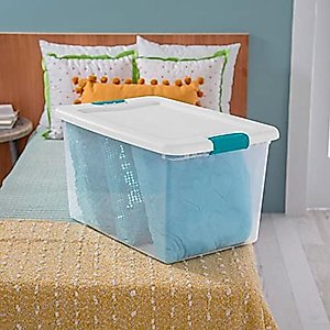 Sterilite 64 Quart Clear Plastic Stackable Storage Container Bin Box Tote with White Latching Lid Organizing Solution for Home & Classroom, 48 Pack