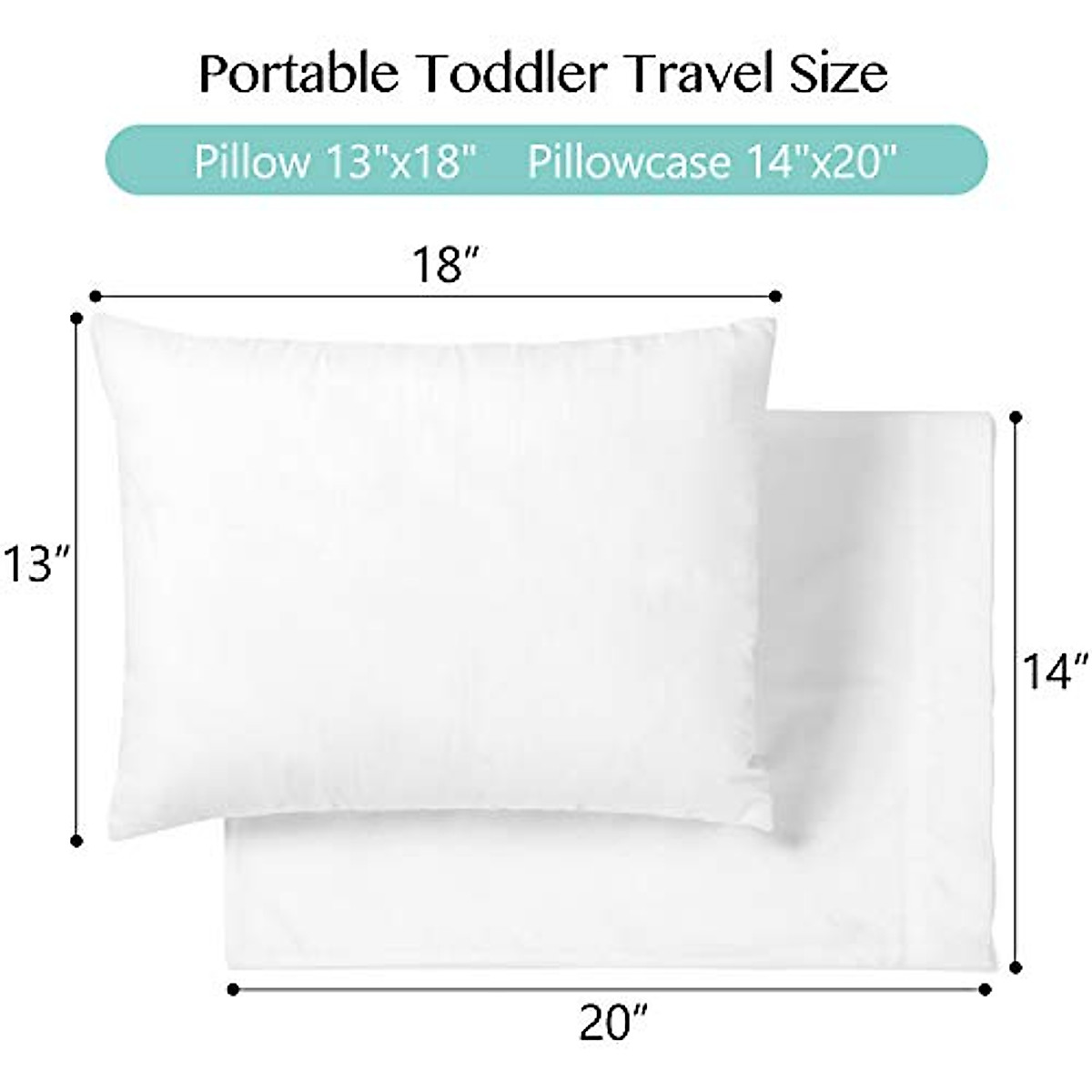 TILLYOU Toddler Bed Pillow with Pillowcase, Ergonomic Cotton Baby Pillow for Sleeping,Kids Travel Pillow with Case, 13”x18”, White